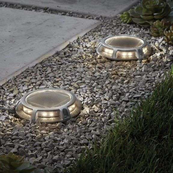 Solar 15 Lumens Silver Integrated LED In-Ground Disk Path Light with ...
