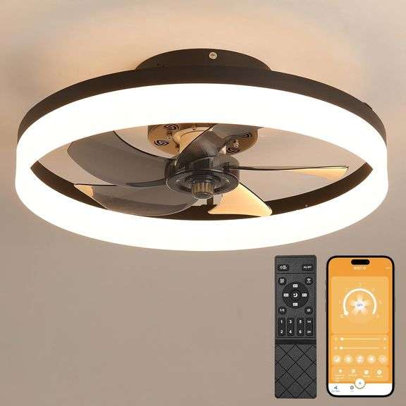 19.7" Ceiling Fan Light Fixture, Semi-Enclosed Flush Mount Low Profile ...
