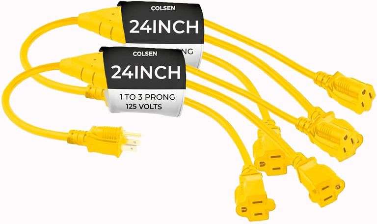 COLSEN Power Splitter Outdoor Extension Cord Yellow 3 Way Plug 24 Inch ...