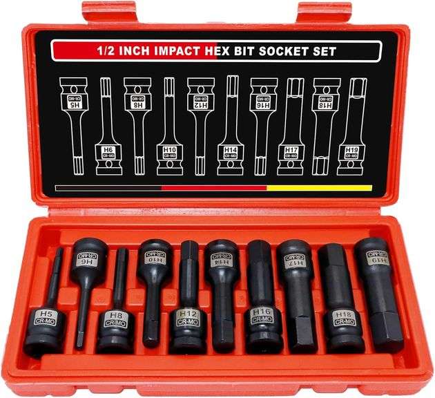 DAKCOS 10-Pieces 1/2" Drive Impact Hex Bit Socket Set,Metric Impact Allen Bit Socket Set 5-19MM ...
