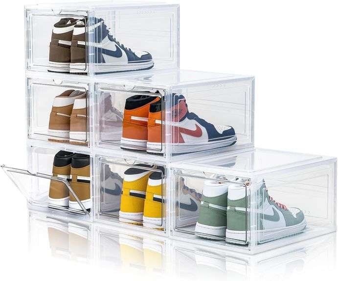 Upgraded X-Large 6 Pack Clear Shoe Storage Organizer,Stackable Shoe Rack for Closet,Plastic Shoe ...