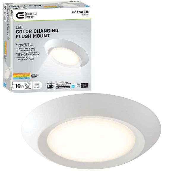 10 in. 18-Watt Color Selectable LED Flush Mount Disk Light J-Box ...