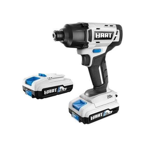 HART 20-Volt Cordless 1/4" Hex Chuck Impact Driver Kit, (2) 1.5Ah ...