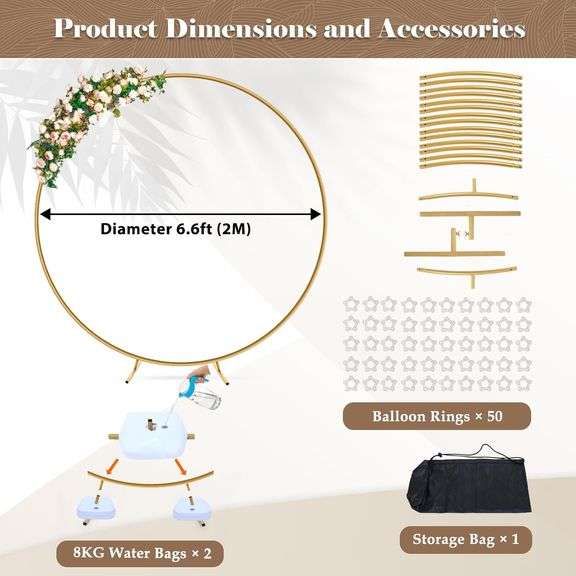 6.6FT Balloon Arch Stand Metal Round Backdrop Stand with Thickened ...