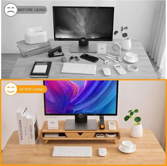 Homerays Bamboo Monitor Stand Riser, No Assembly Required Exquisite ...