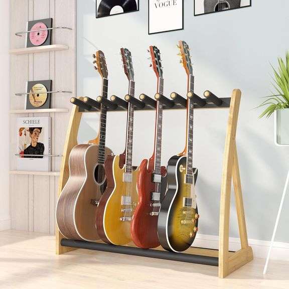 Guitar Stand Rack, Multi-Guitar Display Rack Adjustable Bamboo Guitars ...