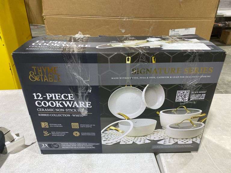 Thyme & Table 12-Piece Ceramic, Non-Stick Cookware, White - Matthews ...