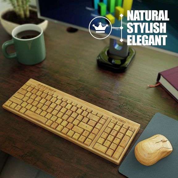 Wireless Bamboo Keyboard and Mouse Natural, Handmade, Eco-Friendly ...