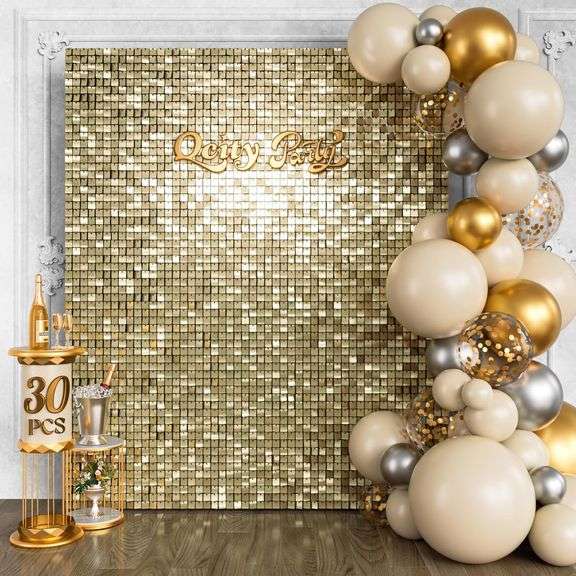 Qcity Light Gold Shimmer Wall Backdrop, 30PCS Panels, Glitter Sequin ...