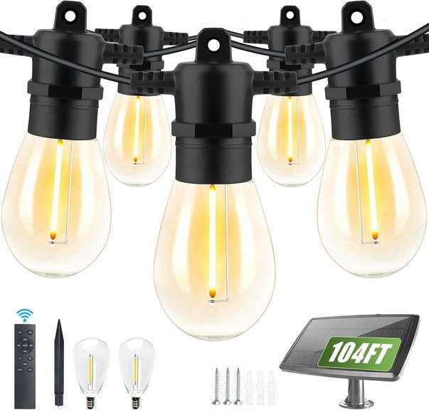 104(98+6) FT Solar String Lights Outdoor Waterproof,Solar String Lights for Outside with Remote ...