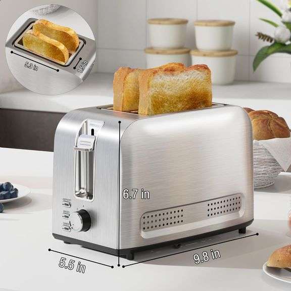 Runnatal 2-Slice Stainless Steel Toaster, Extra-Wide Slot, 7 Shade ...