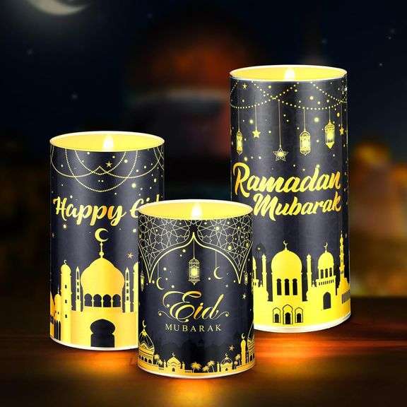 Treela 3 Pcs Ramadan Mubarak Decorations Eid Mubarak Candle Lights LED ...