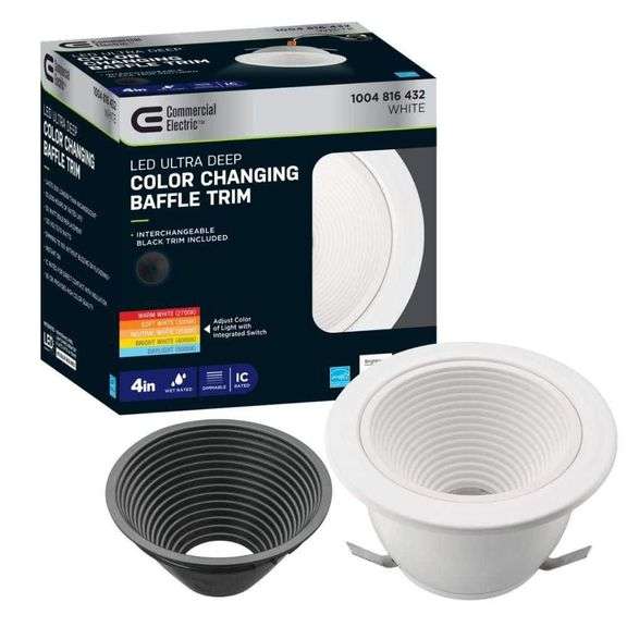 4 in. Low Glare Deep Baffle Adjustable CCT Integrated LED Recessed ...