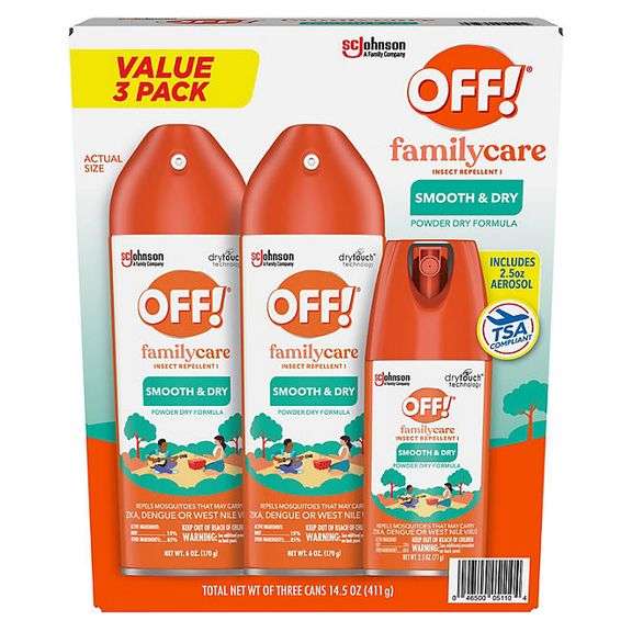 OFF Family Care Mosquito Repellent Smooth and Dry 2 x 6oz and 2.5oz ...