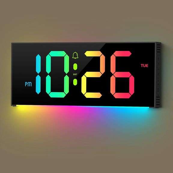 Digital Wall Clock Large Display, 13" Alarm Clock with 12 RGB Colors ...