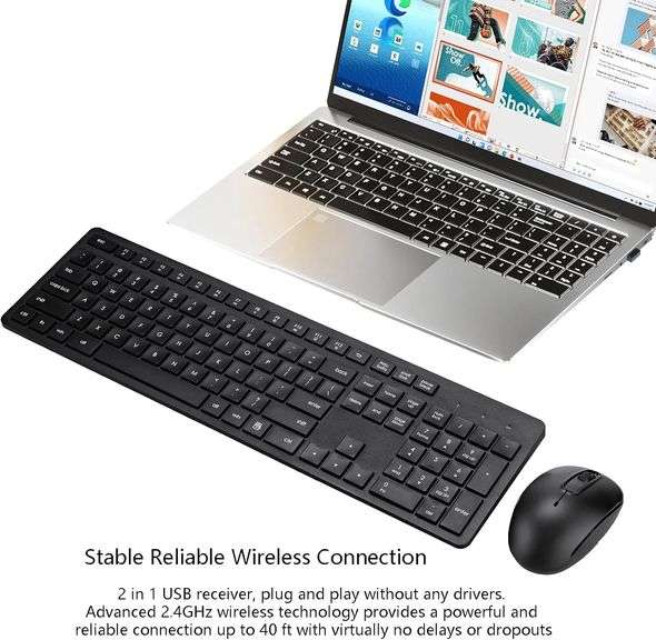 Wireless Keyboard and Mouse Combo 2.4G, 106 Keys Full Size with Number ...