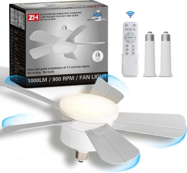 Minmup Socket Fan Lights with Remote, Small Ceiling Fan with 2 Socket ...