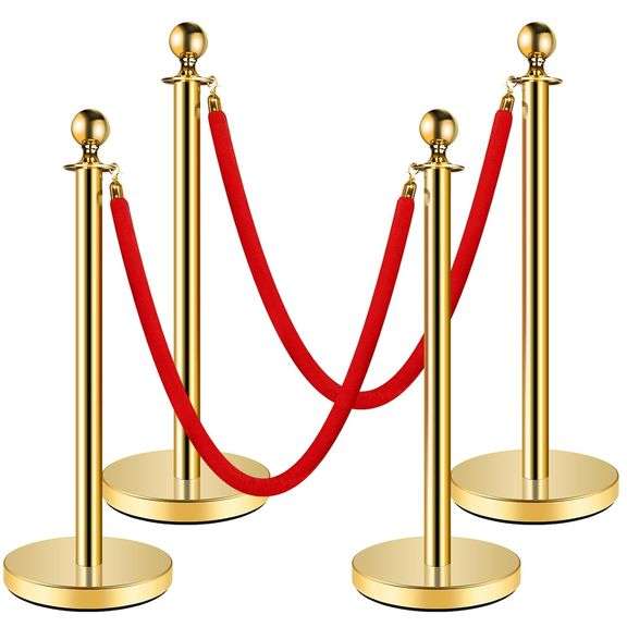 Stainless Steel Stanchion Post,5 FT Red Carpet Ropes and Poles,4pcs ...