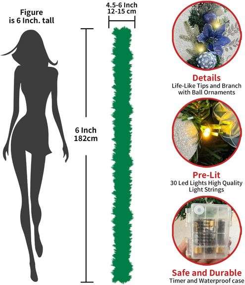 Wanna-CUL Pre-Lit 6 ft Silver Blue Christmas Garland Decor with Lights ...