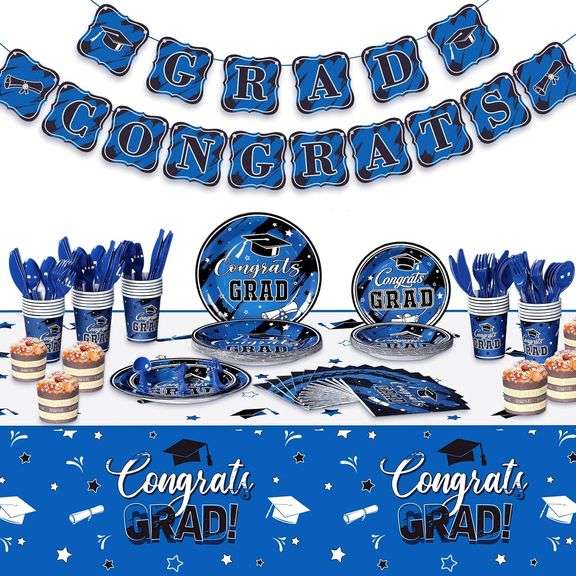 Graduation Party Supplies 24 Guests Congrats Decorations Disposable ...