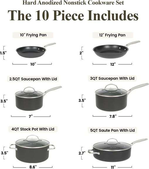 Chef Power Pots and Pans Set, Hard Anodized Cookware Set, Nonstick Pan ...