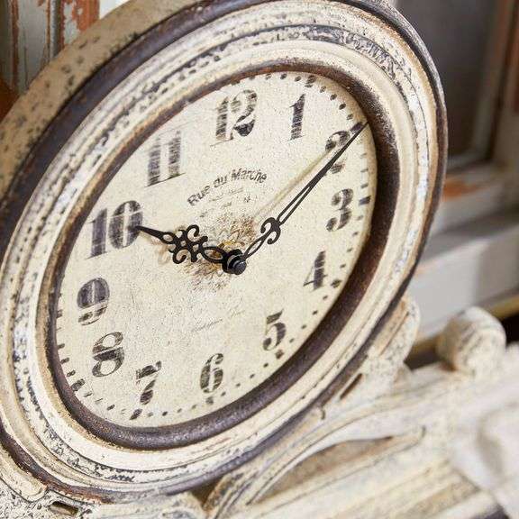 Stella & Eve Farmhouse Round Scroll Work Wooden Table Clock - Matthews ...