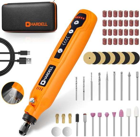 HARDELL Mini Cordless Rotary Tool Kit, 5-Speed and USB Charging with 61 ...