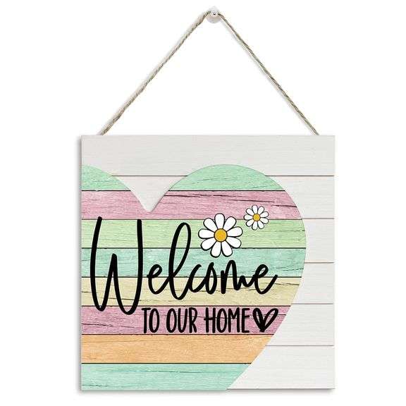 (4) Heart Sign for Wall, Welcome To Our Home Sign, Wooden Plaque Heart ...