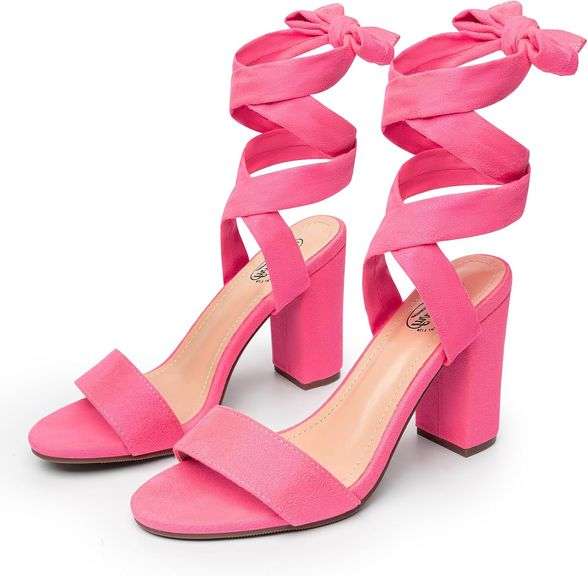 Trary Pink Purple Nude Red Black Heels for Women, Lace Up Chunky Heels ...