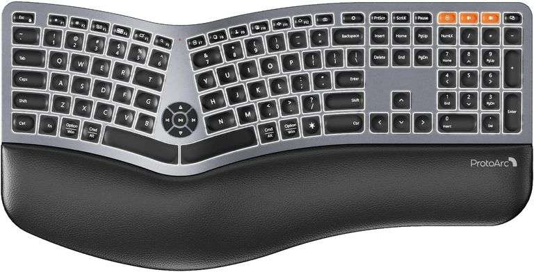 ProtoArc Backlit Wireless Ergonomic Keyboard, EK01 Plus Full Size Ergo ...