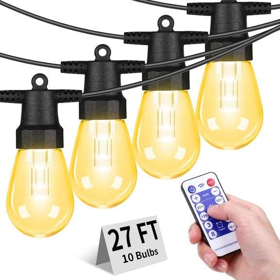 27FT Outdoor String Lights - Dimmable LED Patio Lights with Remote, 10 ...
