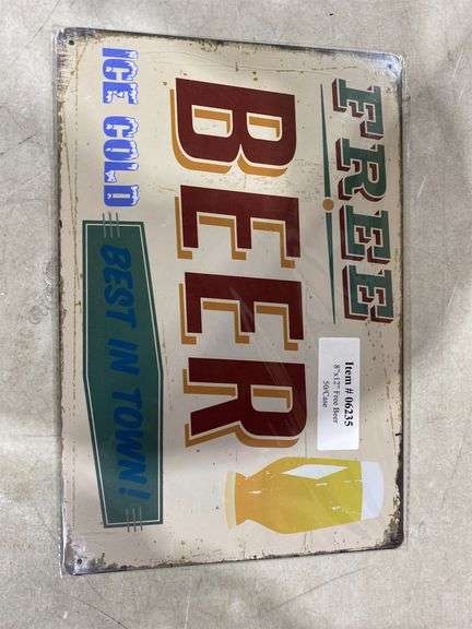8 in x 12 in Free Beer Metal Sign - Matthews Auctioneers