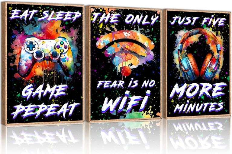 Framed Video Game Decor Set of 3 Boys Room Posters,Graffiti Gaming Wall ...