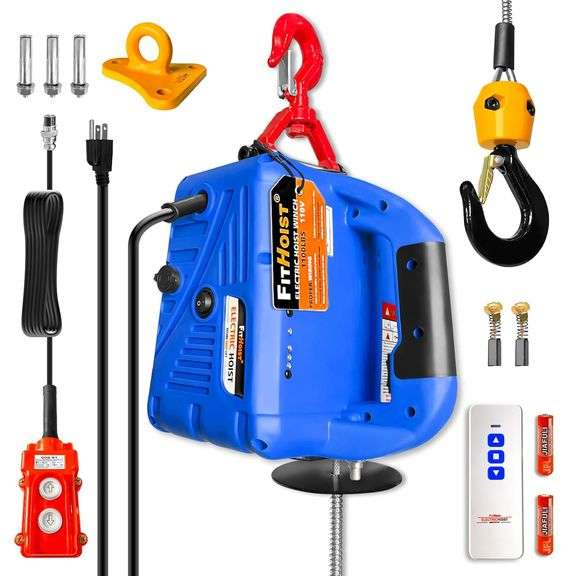 110V Electric Hoist Winch | 1100lbs 1500W Portable Electric Power Winch ...