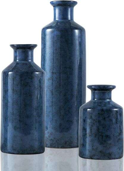 Kimdio Blue Ceramic Vase Set- 3 Blue Vases, Modern Vase Home Decor ...