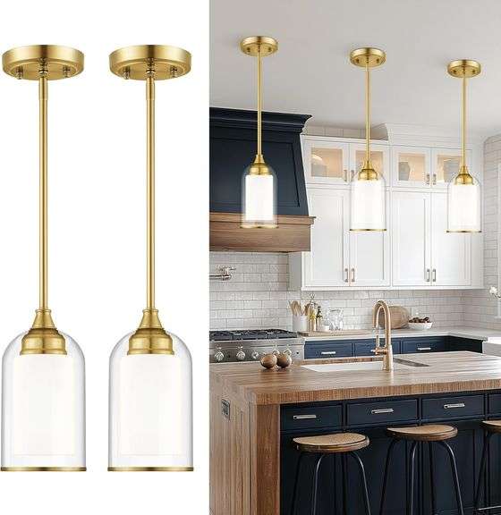 LIROUVET 2 Pack Pendant Lights, Vintage Dual Glass Hanging Lamp ...