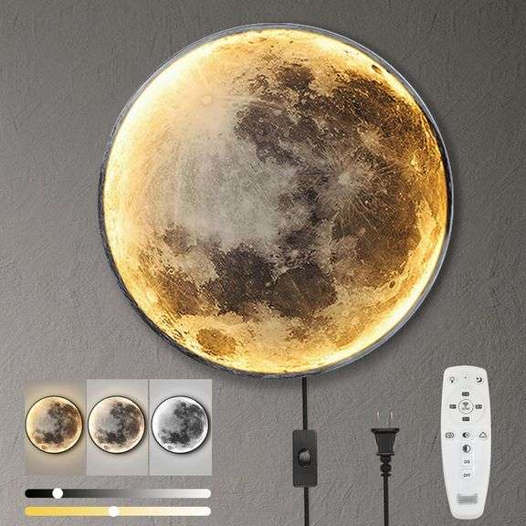 Dimmable Moon Wall Light with Remote Control Plug in Modern LED Wall ...