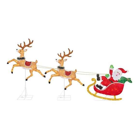 6 ft. Yuletide Lane LED Santa Sleigh with Reindeer Holiday Yard ...