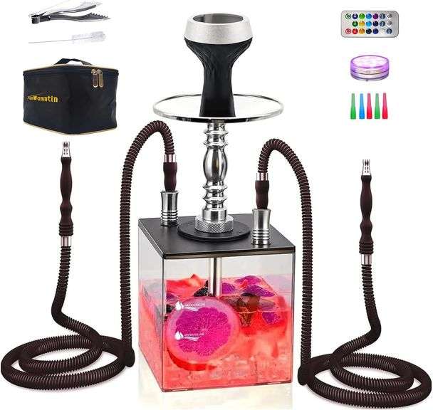 Travel Hookah Set 2 Hose LAKUKI Portable Cube Hookah Magical Remote LED ...
