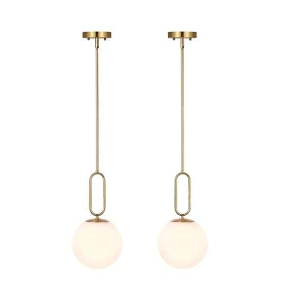BAODEN Modern Gold Globe Pendant Light White Globe Glass Shade 2 Pack ...