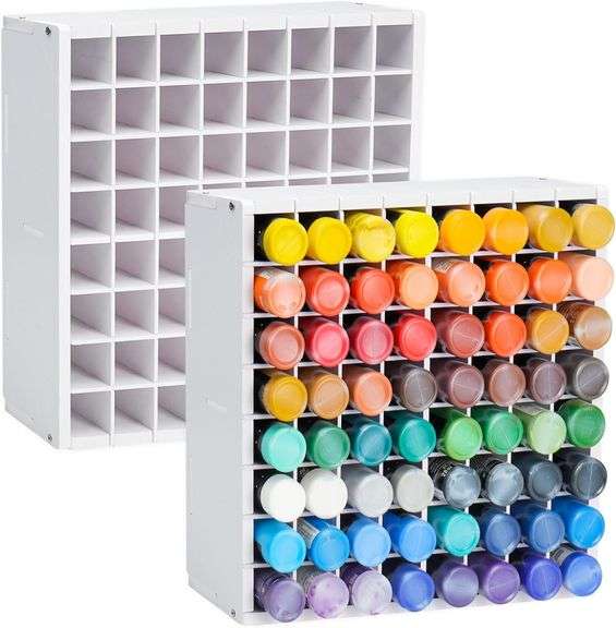 Krafetto 2 Pack 64 Grids Paint Organizer Storage Rack, Wall-mountable ...