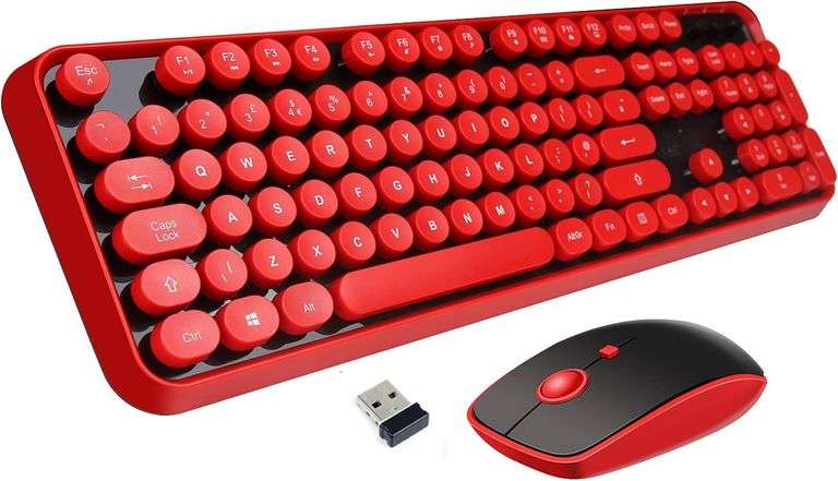 2.4GHz Wireless Typewriter Keyboard with 104 Cute Retro Round Keys ...