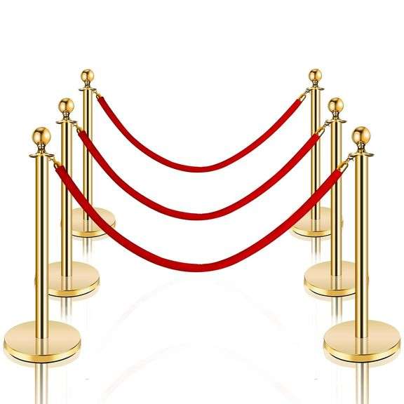 6 PCS Stainless Steel Stanchion Post Queue 5 ft Red Velvet Rope Red ...