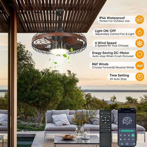 21IN Gazebo Fan Waterproof Outdoor Ceiling Fan with Light for Patio ...