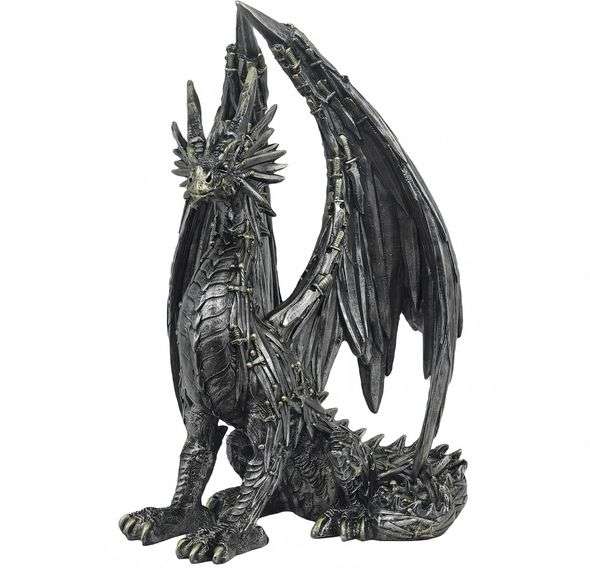 GENUINQ Resin Sitting Dragon Statue Steampunk Medieval Gear Sculpture ...