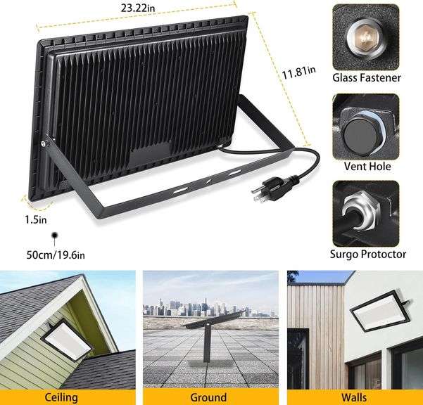 YANYCN 500W LED Flood Light Outdoor,2750W Equivalent Super Bright FloodLight with Plug,58600LM ...