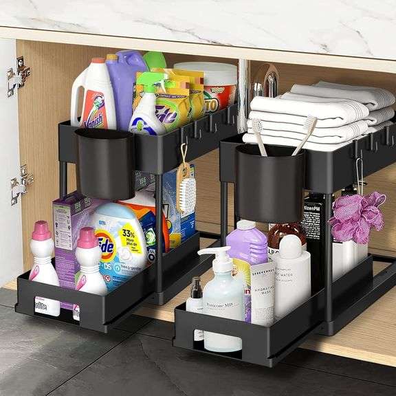 2 Pack Under Sink Organizers and Storage,2 Tier Under Bathroom Sink ...