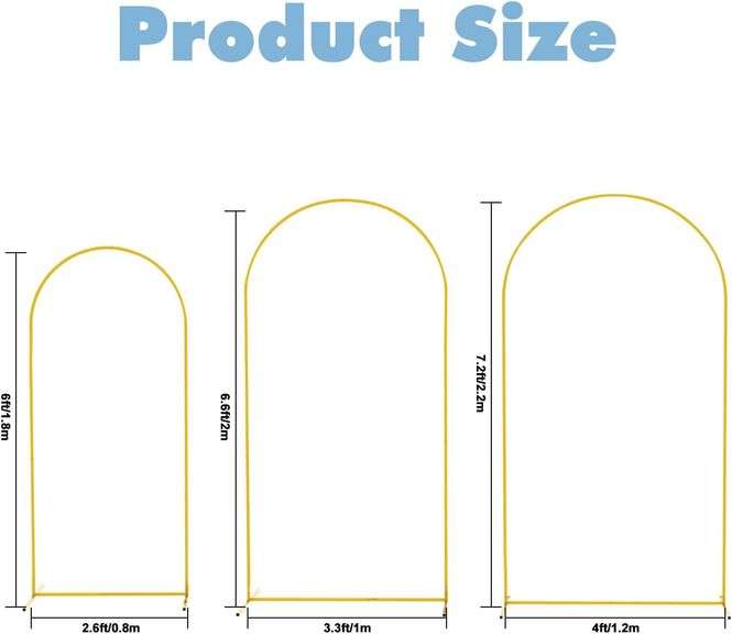 Wedding Arch Backdrop Stands Set of 3, 7.2FT, 6.6FT, 6FT Metal Balloon ...