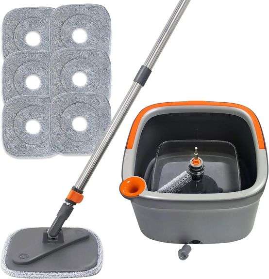 KZKR Spin Mop and Bucket Set with 6 microfibra Replaceable Mop Pads ...