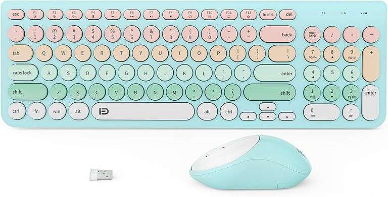 Wireless Keyboard and Mouse Combo, 2.4GHz USB Cordless Round Keys Set ...